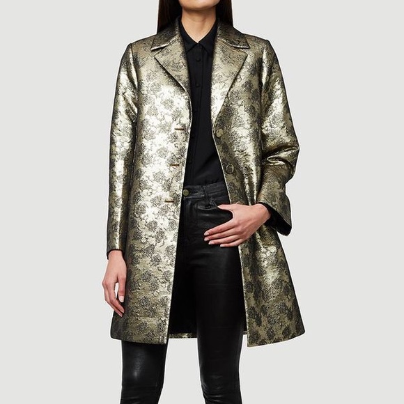 Frame Denim | Jackets & Coats | Frame Metallic Gold Jacquard Coat ...